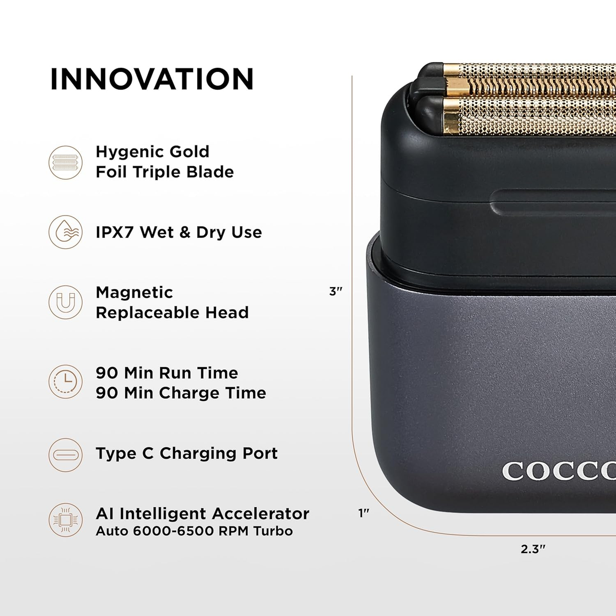 COCCO IMPACTO Shaver, Hygienic Gold Foil Triple Blade, Grey, Wet & Dry – Elegant Barber Zone
