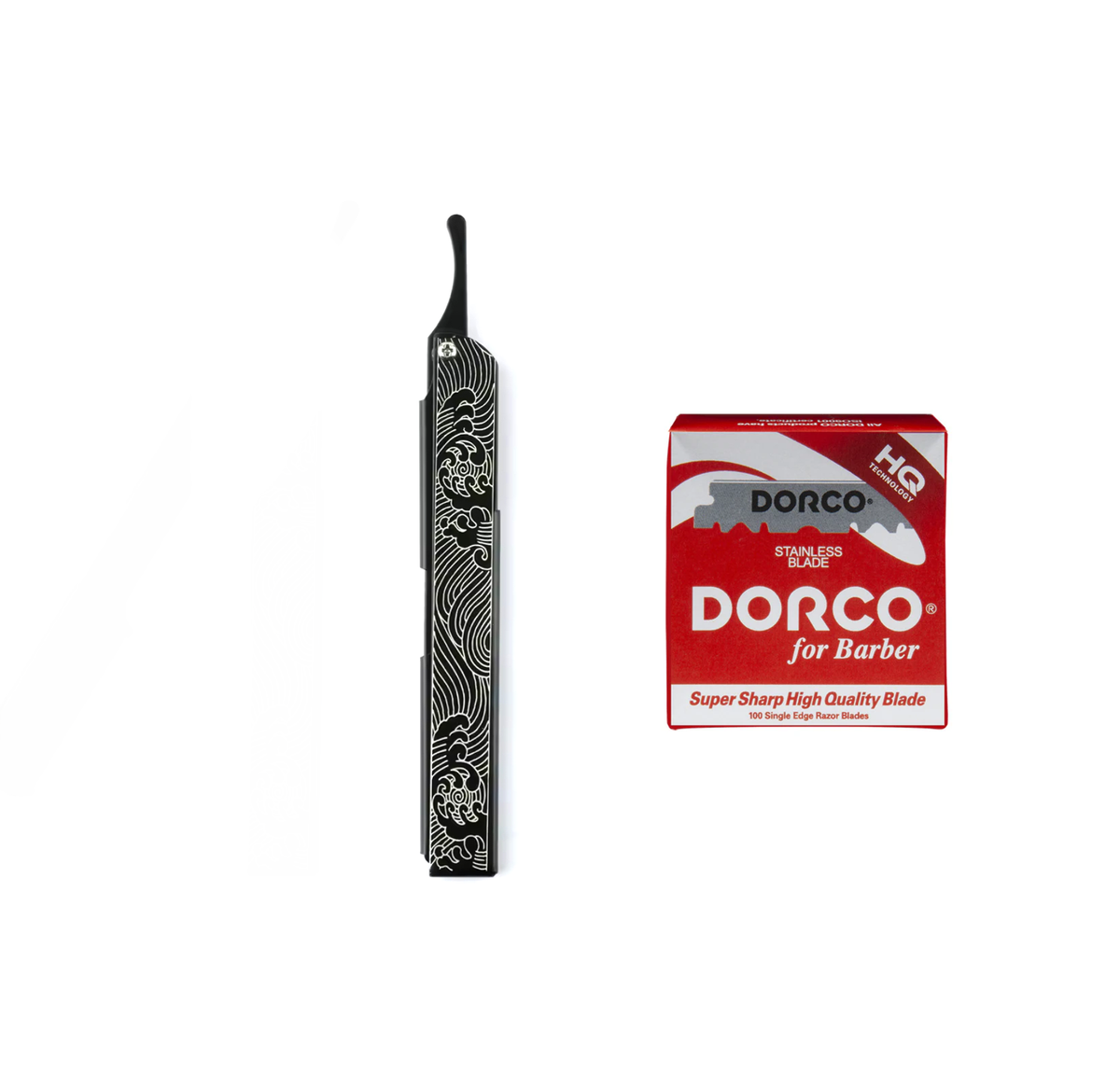 Barber Straight Edge Razor black and white pattern with dorco razor bl ...